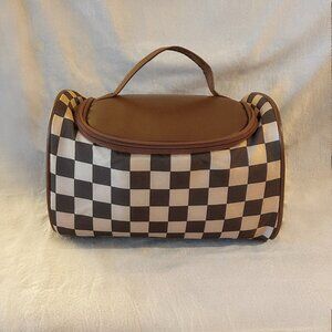 Bags | Brand New Brown And Cream Checkered Toiletry Travel Bag | Poshmark